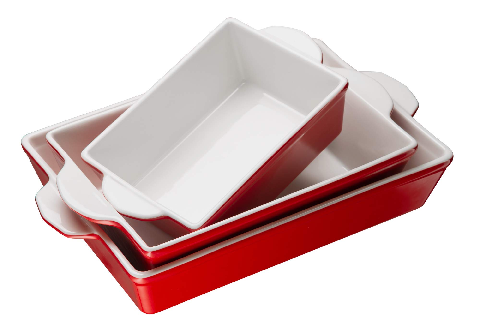 Kook Casserole Dishes for Oven, Ceramic Bakeware Set, Rectangular Baking Dishes, For Casseroles, Lasagna, Cake, Small, Medium & Large Pans, Microwave & Dishwasher Safe, Set of 3 (Cherry)