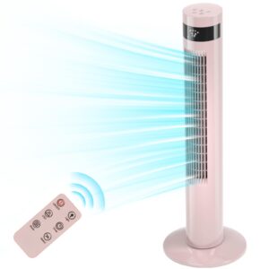 antarctic star tower fan portable electric oscillating fan quiet cooling remote control standing bladeless floor fans 3 speeds wind modes timer bedroom office(36 inch, pink)