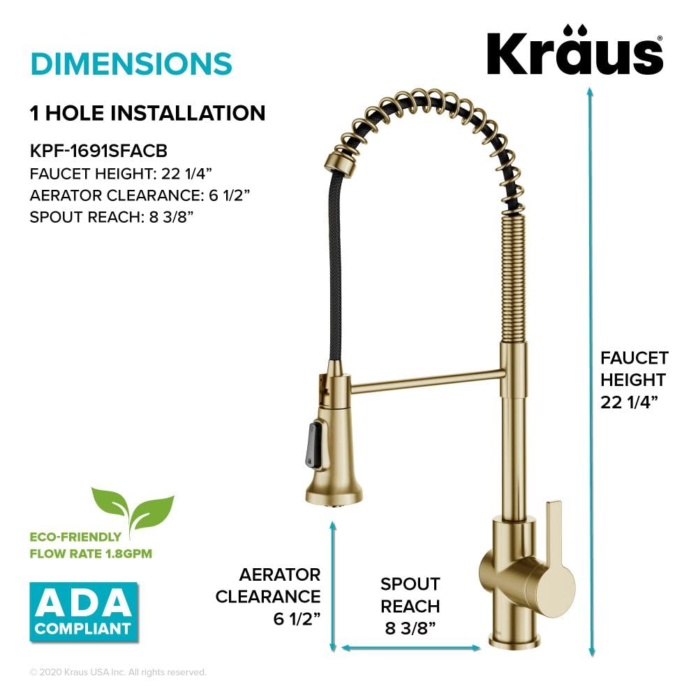 KRAUS Britt 2nd Gen Commercial Style Pull-Down Single Handle Kitchen Faucet in Spot Free Antique Champagne Bronze, KPF-1691SFACB