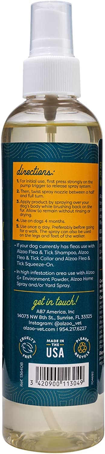 ALZOO Flea and Tick Repellent Spray for Dogs, Effectively Repels Fleas, Ticks & Mosquitos, 100% Plant-Based Active Ingredients, Sulfate-Free, 8 Fl. Oz.