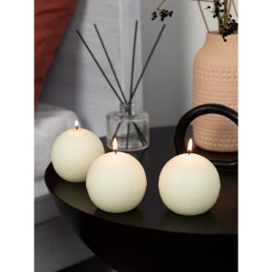 CANDWAX Set of 3 Round Ball Candles 3 inch - Round Candles Perfect as Wedding Decoration and as Sphere Candles for Home Decor - Unscented Candles Long Burning - Ivory Candles