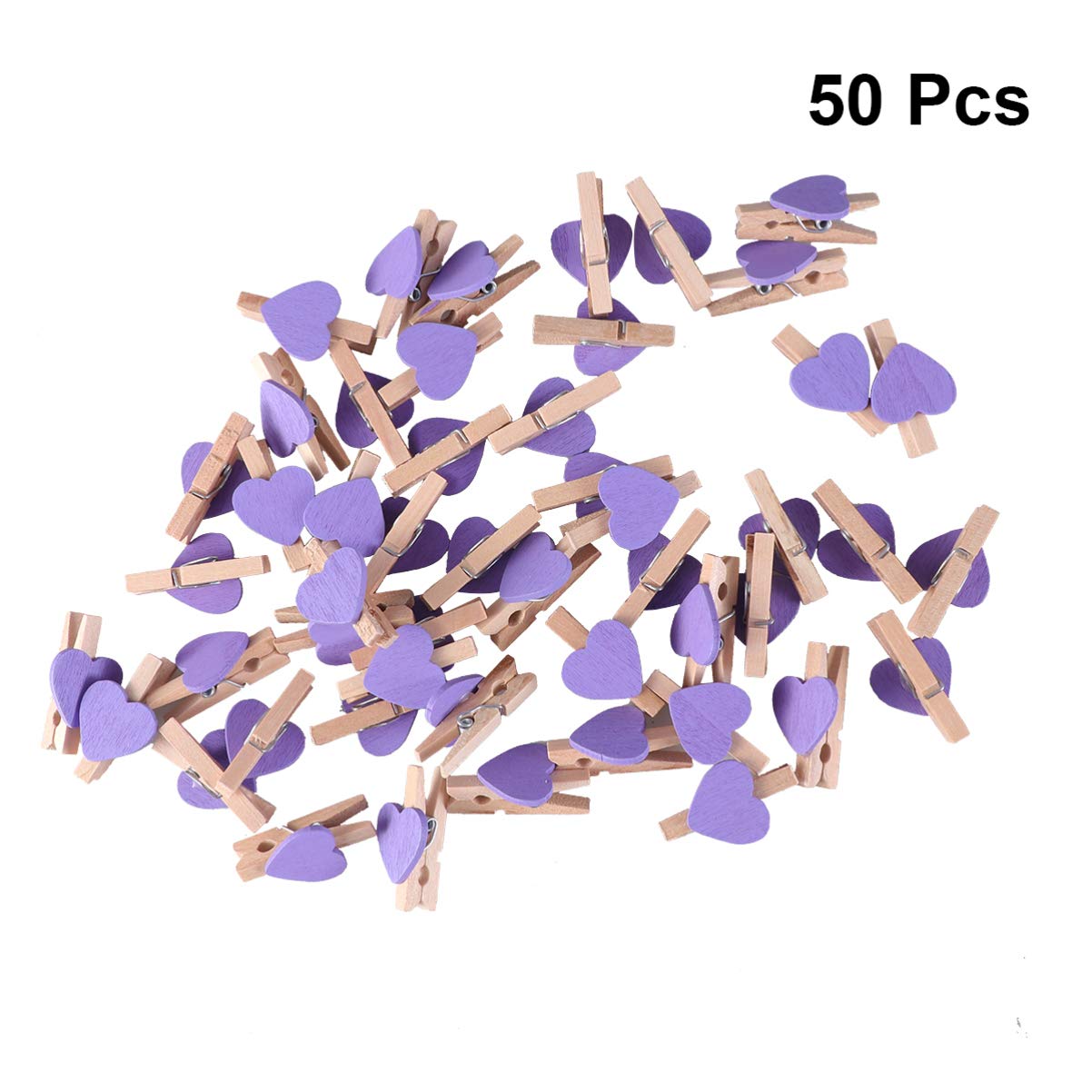 NUOBESTY Woodsy Decor 50pcs Mini Wooden Clips Clothespins Crafts Clips with Hearts for Wedding Party Valentines Day Decoration Purple Trendy Decor