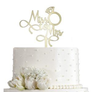 miss to mrs cake toppers - bridal shower,mr and mrs wedding/engagement/marriage party decorations, mirror gold acrylic