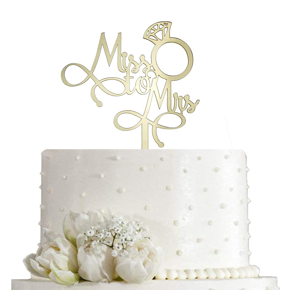 Miss To Mrs Cake Toppers - Bridal Shower,Mr and Mrs Wedding/Engagement/Marriage Party Decorations, Mirror Gold Acrylic