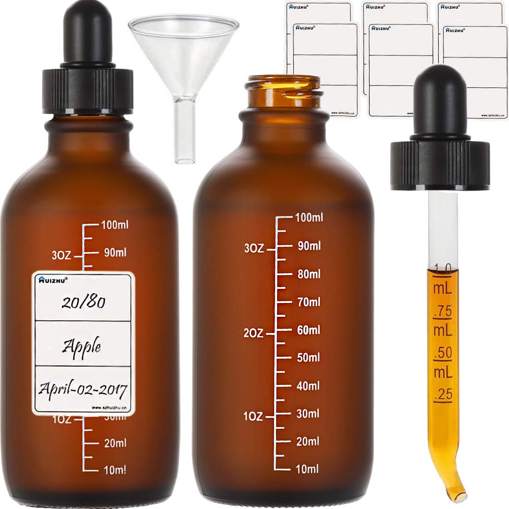 HUIZHU 5PCS 120ml Amber Glass Dropper Bottles Liquid bottling Refillable Bottles Dispensing bottle with Dropper Pipettes for Essential Oils/Beauty Oil Mix,Blends (120ML X 5PCS)