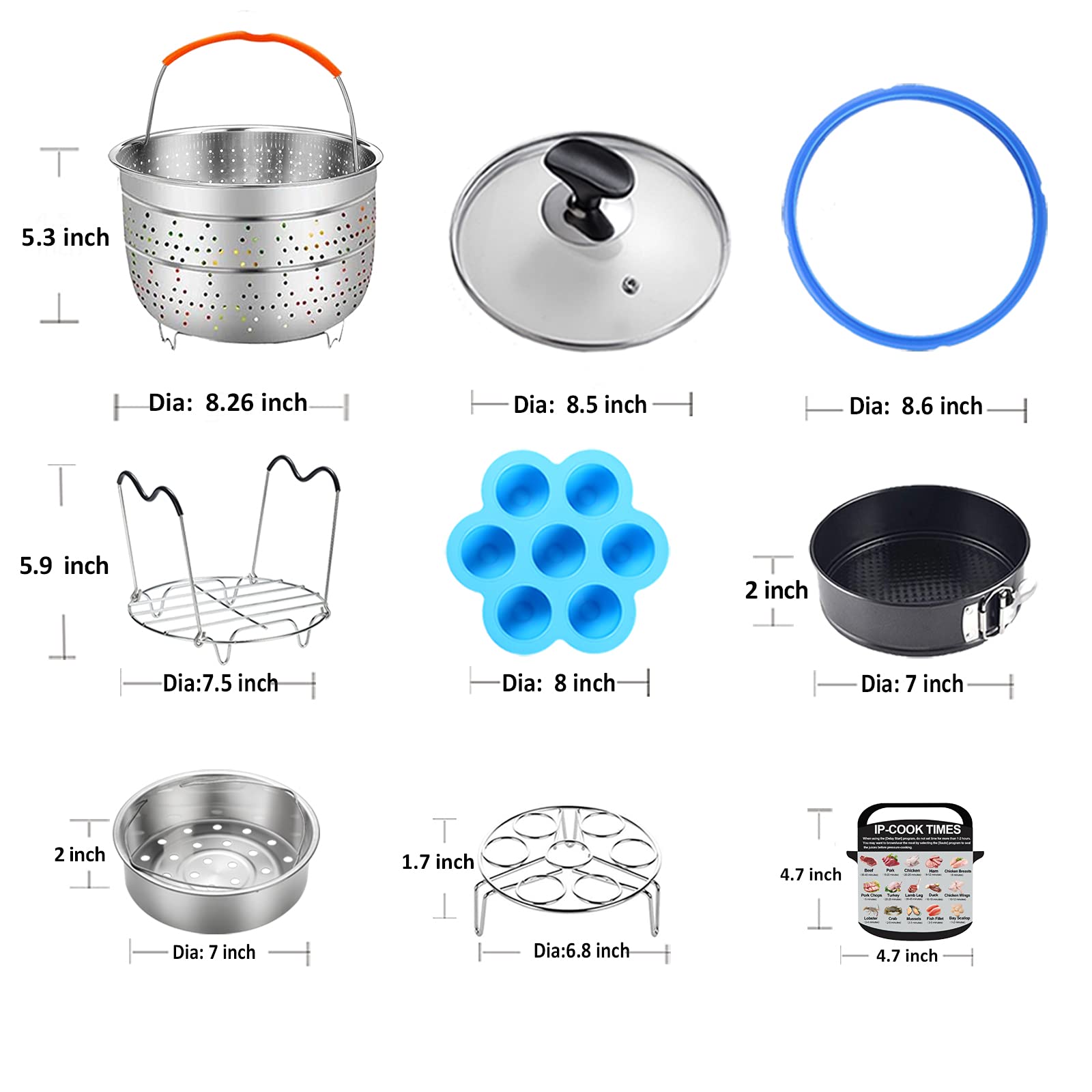 Pressure Cooker Accessories Compatible with Instant Pot 6 Qt - Steamer Basket, Silicone Sealing Rings, Springform Pan, Glass Lid, Egg Bites Mold, Egg Steamer Rack and More