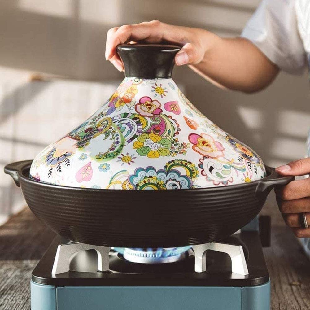 Ceramic Tagine Pot 2L Ceramic Casserole with Flower Pattern|Tagine Pot With Lid for Braising Slow Cooking|Without Lead Cooking Healthy Food