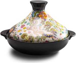 ceramic tagine pot 2l ceramic casserole with flower pattern|tagine pot with lid for braising slow cooking|without lead cooking healthy food