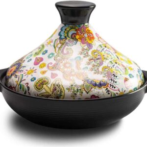 Ceramic Tagine Pot 2L Ceramic Casserole with Flower Pattern|Tagine Pot With Lid for Braising Slow Cooking|Without Lead Cooking Healthy Food