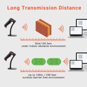 Tera Barcode Scanner Wireless 1D Laser Cordless Barcode Reader with Battery Level Indicator, Versatile 2 in 1 2.4Ghz Wireless and USB 2.0 Wired with Stand Model 5100-Z