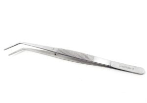 lab tweezers high precision forceps, 6" (15.2 cm), fine strong angled point tweezers, stainless steel