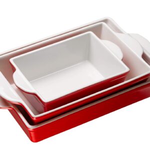 Kook Casserole Dishes for Oven, Ceramic Bakeware Set, Rectangular Baking Dishes, For Casseroles, Lasagna, Cake, Small, Medium & Large Pans, Microwave & Dishwasher Safe, Set of 3 (Cherry)