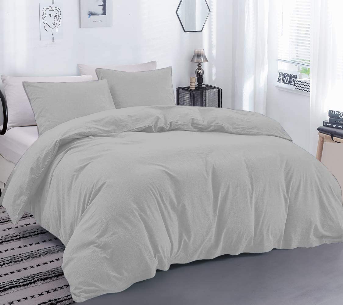 Luxury, Soft 800 Thread Count 100% Egyptian Cotton Oversized Super King (120"x98") Inch,3Pcs Duvet Cover Set with Zipper Closure & Corner Ties (1Duvet Cover & 2Pillowshams), Silver Solid