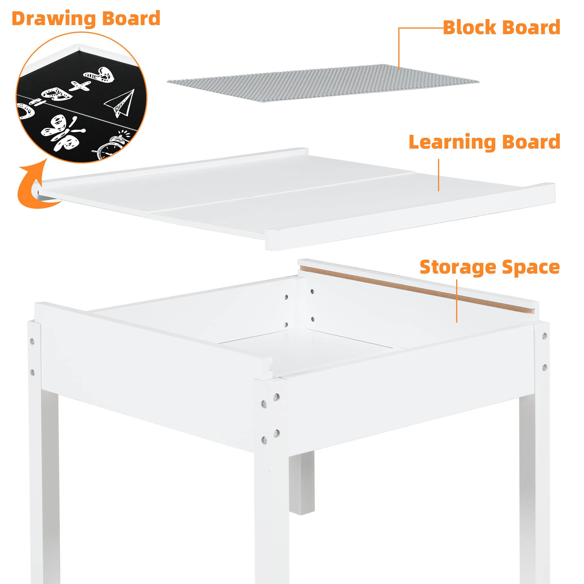 COEWSKE Kids Table and Chairs Set, 4 in 1 Toddler Desk and Chair Set with Storage, Wooden Activity Table for Toddlers Arts, Crafts, Drawing, Reading, Playroom,Gift for Boy & Girl (Gray)