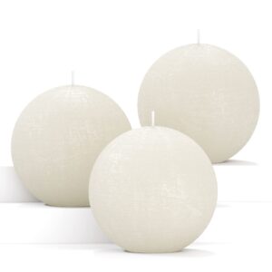 candwax set of 3 round ball candles 3 inch - round candles perfect as wedding decoration and as sphere candles for home decor - unscented candles long burning - ivory candles