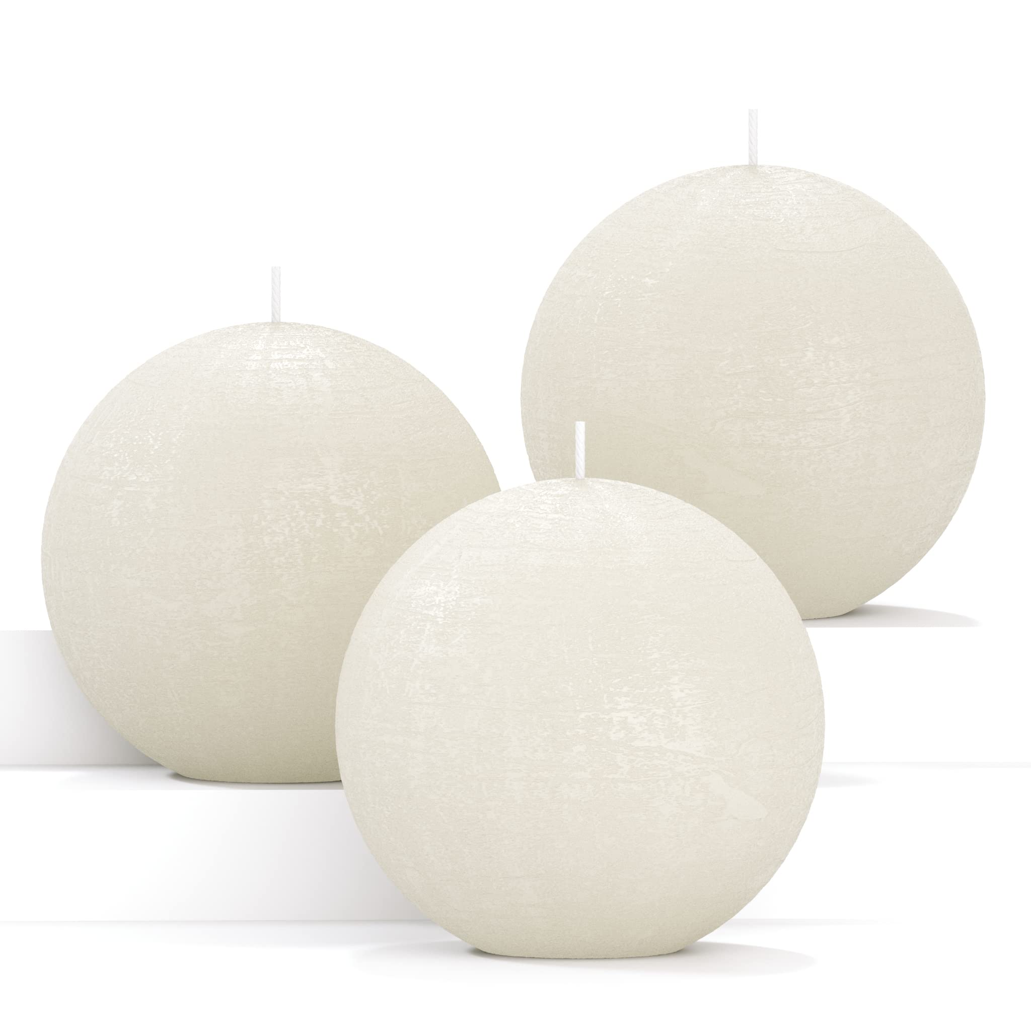 CANDWAX Set of 3 Round Ball Candles 3 inch - Round Candles Perfect as Wedding Decoration and as Sphere Candles for Home Decor - Unscented Candles Long Burning - Ivory Candles