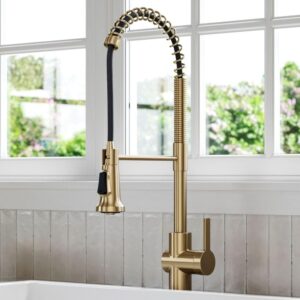 KRAUS Britt 2nd Gen Commercial Style Pull-Down Single Handle Kitchen Faucet in Spot Free Antique Champagne Bronze, KPF-1691SFACB