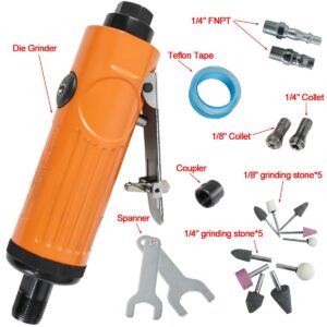 Sutekus 1/4" Air Die Grinder KIT Rotary Air Compressor Tool Set Pneumatic Sander Compact Air Throttle with 1/4 and 1/8 inch Collets (Orange)