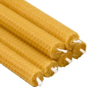 6 count beeswax taper candles hand rolled - smokeless dripless -natural scent - 8 inch in natural yellow color