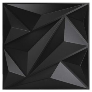 art3dwallpanels pvc 3d wall panel diamond for interior wall décor in black, 19.7" x 19.7" wall decor pvc panel, 3d textured wall panels, pack of 12 tiles