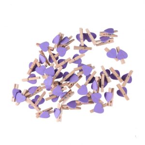 nuobesty woodsy decor 50pcs mini wooden clips clothespins crafts clips with hearts for wedding party valentines day decoration purple trendy decor