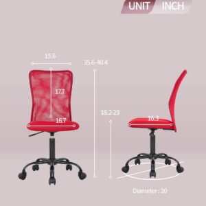 Office Chair Desk Chair Computer Chair with Lumbar Support Ergonomic Mid Back Mesh Adjustable Height Swivel Chair Armless Modern Task Executive Chair for Women Men Adult, Red