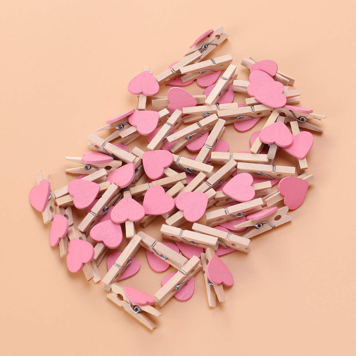 NUOBESTY 50pcs Clothes pins Mini Wooden Clips Clothespins Crafts Clips with Hearts for Wedding Party Valentines Day Decoration Photo Wood Clip Clothespin