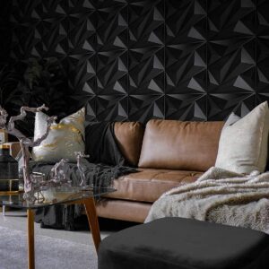 Art3dwallpanels PVC 3D Wall Panel Diamond for Interior Wall Décor in Black, 19.7" x 19.7" Wall Decor PVC Panel, 3D Textured Wall Panels, Pack of 12 Tiles