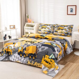 Feelyou Kids Construction Comforter Set Twin Bedding Sets for Boys Toddler Children Cartoon Cars Excavator Tractor Comforter Set Construction Machinery Truck Duvet Set Cars Bed Set with 1 Pillow Case