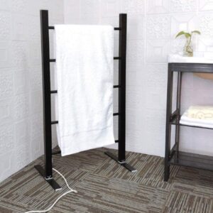 towel warmer for bathroom freestanding, towel rails free standing ladder style towel dryer rack for bathroom heated with waterproof on/off switch, energy efficient 100w