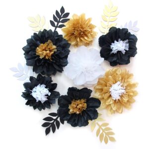 mybbshower tissue paper flowers with leaf set of 8 for black white gold wedding backdrop bridal shower wedding centerpieces home wall decor