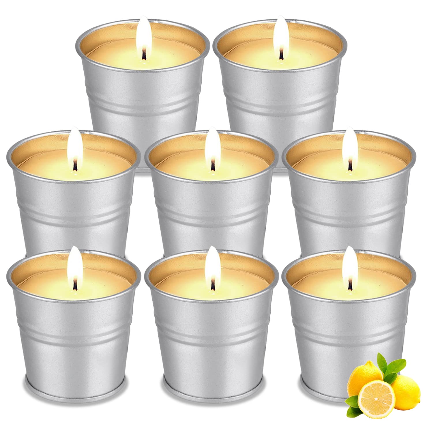 Facio Candles Outdoor Indoor 8 Pack Scented Candles Set Bulk Made with Soy Wax Bucket and Essential Oils for Garden Patio Yard Home Balcony, 8 Pack Citronella Candles