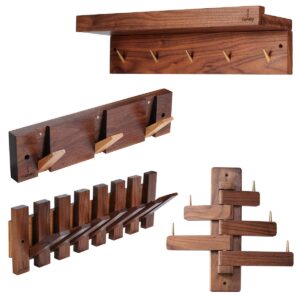 CatFairy Can swing Wood Coat Rack Wall Hooks, Wood Wall hooks Made of pure solid Black Walnut, Robust, beautiful and personalized Wall mounted Rack (Swivel Foldable Black Walnut)