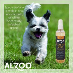 ALZOO Flea and Tick Repellent Spray for Dogs, Effectively Repels Fleas, Ticks & Mosquitos, 100% Plant-Based Active Ingredients, Sulfate-Free, 8 Fl. Oz.