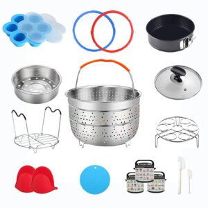 pressure cooker accessories compatible with instant pot 6 qt - steamer basket, silicone sealing rings, springform pan, glass lid, egg bites mold, egg steamer rack and more