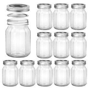 kamota mason jars 16oz, 12 pack glass canning jars with regular lids and bands, ideal for jam, honey, wedding favors, shower favors, diy spice jars, 12 pack, 20 whiteboard labels included…