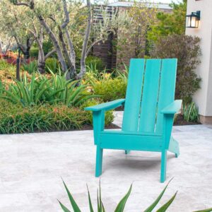 RESINTEAK Modern Adirondack Chair, All Weather Resistant, HDPE Resin Recycled Plastic, Comfortable Patio Furniture, Premium Quality, Outdoor Plastic Adirondack Chairs, Modern Collection (Aqua Blue)