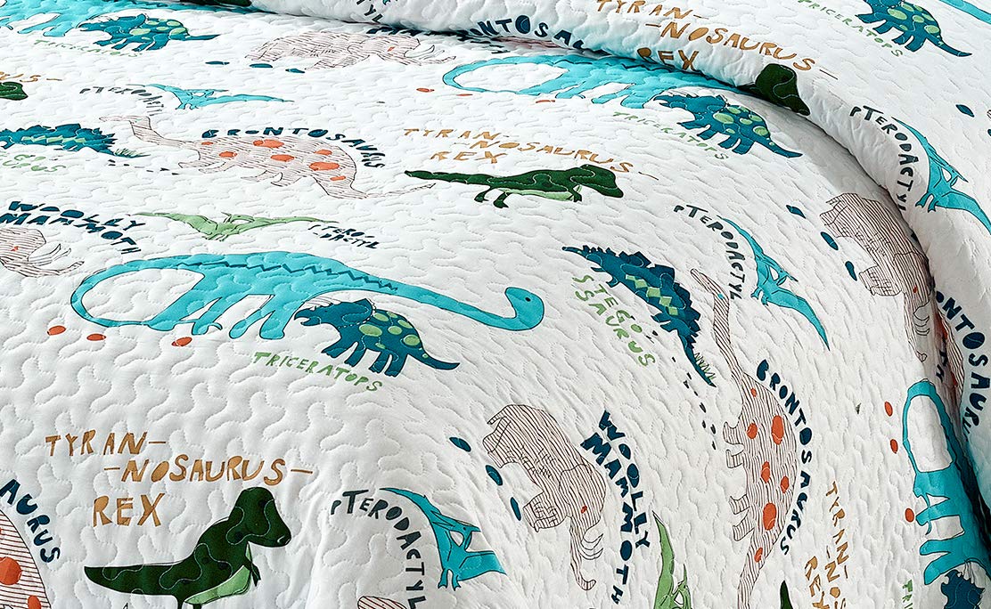 Kids Zone Collection Bedspread Coverlet Kids/Teens Variety Dinosaurs White Green Blue Orange New # Dinosaur Two (Twin)