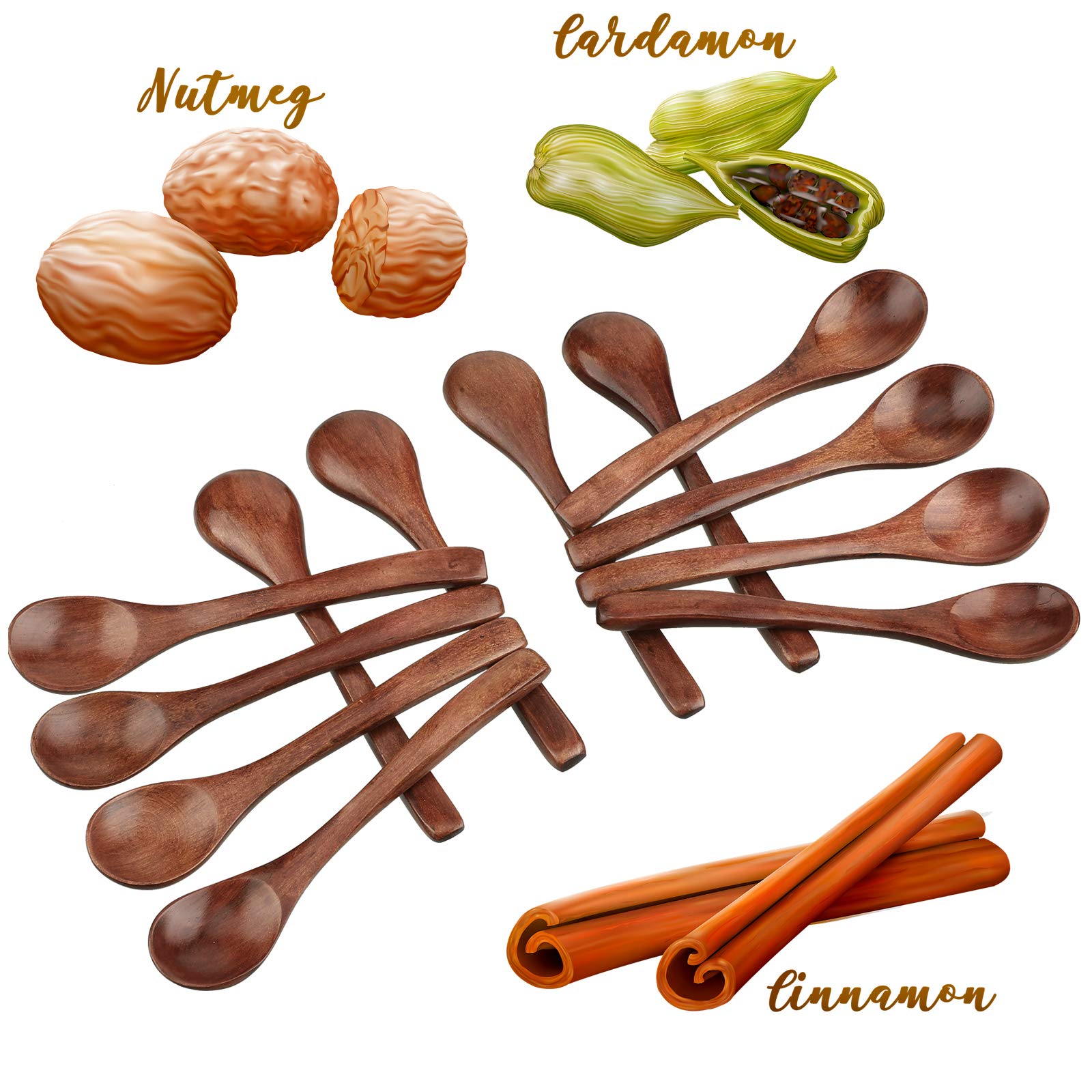 Patelai 12 Pcs Small Wooden Spoons 5 Inch Honey Spoons for Tea Mini Wood Tasting Spoons for Cooking Little Tiny Wooden Eating Serving Spoons for Desserts, Coffee, Jars(Brown)