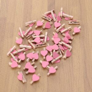 NUOBESTY 50pcs Clothes pins Mini Wooden Clips Clothespins Crafts Clips with Hearts for Wedding Party Valentines Day Decoration Photo Wood Clip Clothespin