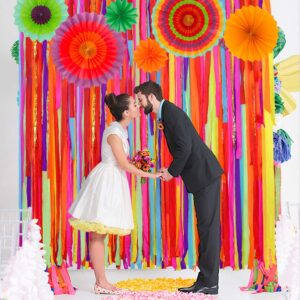 Mexican Fiesta Theme Party Backdrop with Fiesta Paper Fans, Mexican Fiesta Cinco De Mayo Party Decorations Streamer Backdrop for Taco Party Wedding Bridal Baby Shower Birthday Supplies