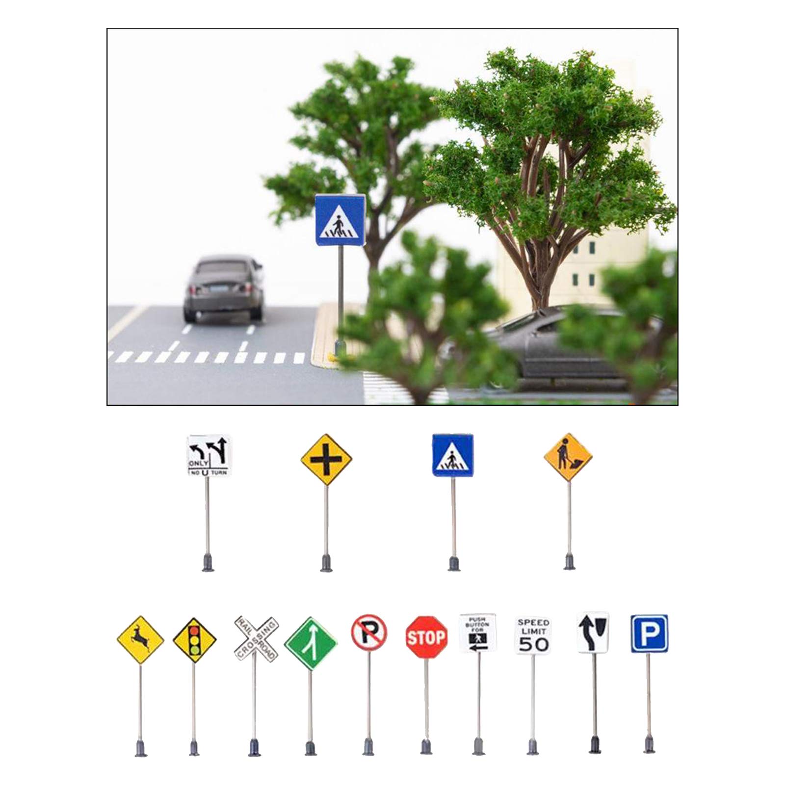 Milageto Pack of 14 1/87 HO Scale Signs Road Scene Decoration Accessory