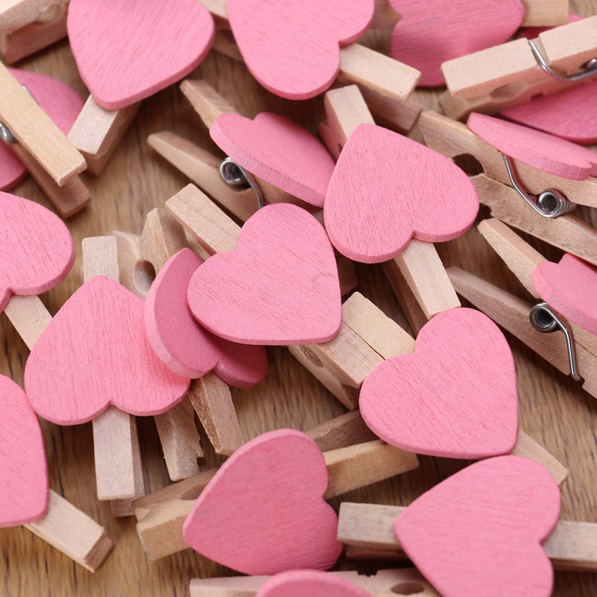 NUOBESTY 50pcs Clothes pins Mini Wooden Clips Clothespins Crafts Clips with Hearts for Wedding Party Valentines Day Decoration Photo Wood Clip Clothespin