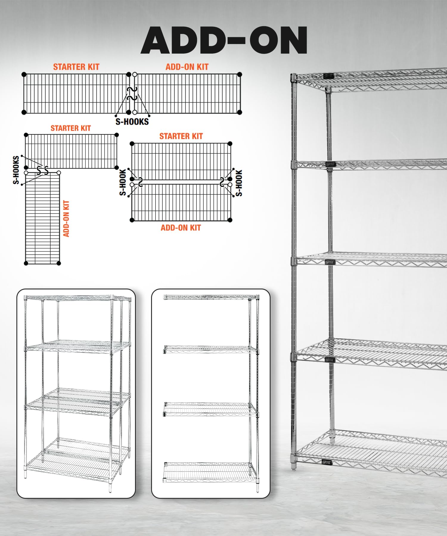 Quantum Storage Systems WR74-2436GY Wire Shelving 4 Shelf Wire Starter Units, 24" x 36" x 74", Gray Epoxy