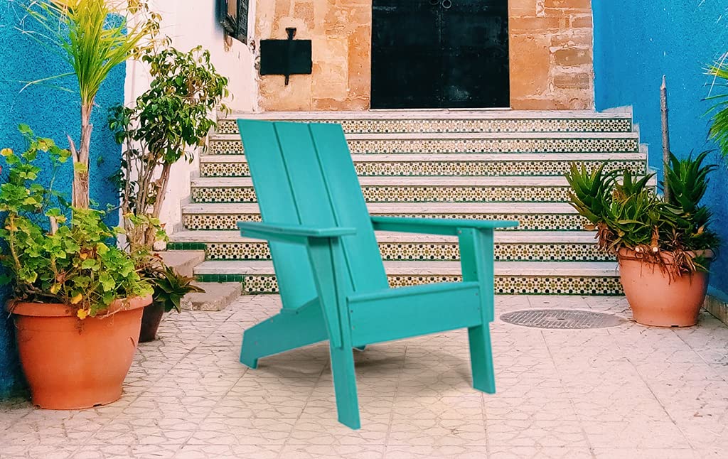 RESINTEAK Modern Adirondack Chair, All Weather Resistant, HDPE Resin Recycled Plastic, Comfortable Patio Furniture, Premium Quality, Outdoor Plastic Adirondack Chairs, Modern Collection (Aqua Blue)