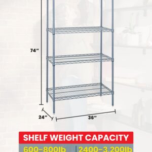 Quantum Storage Systems WR74-2436GY Wire Shelving 4 Shelf Wire Starter Units, 24" x 36" x 74", Gray Epoxy