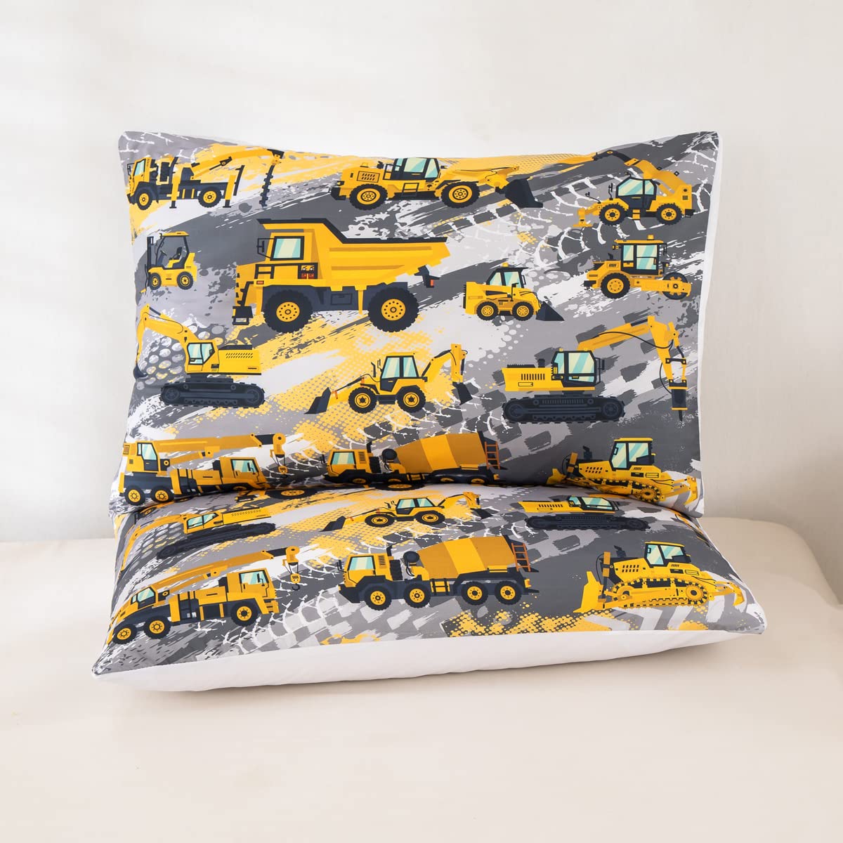 Feelyou Kids Construction Comforter Set Twin Bedding Sets for Boys Toddler Children Cartoon Cars Excavator Tractor Comforter Set Construction Machinery Truck Duvet Set Cars Bed Set with 1 Pillow Case