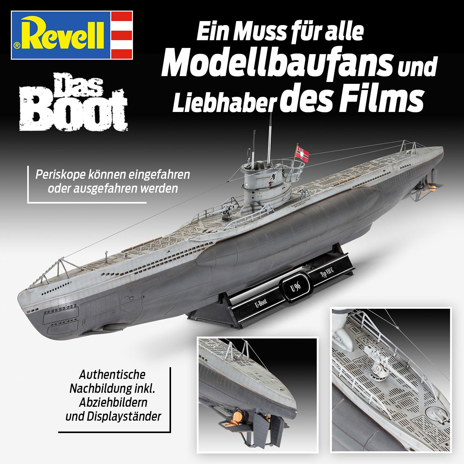 Revell Gift Set 05675 "Das Boot Movie 40 Years Collector's Edition 1:144 Scale Unbuilt Plastic Model Kit with Contacta Professional Glue, Paintbrush, Selected Aqua Color Paints & Repro Movie Poster