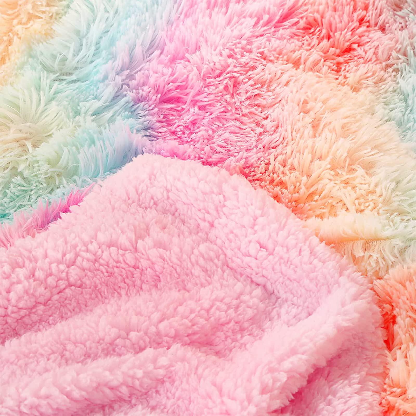 DANGTOP Faux Fur Throw Blanket, Tie Dye Fluffy Blanket, Super Soft Rainbow Blanket for Girls, Luxury Cozy Warm Plush Thick Sherpa Throws for Bed Couch Living Room (Rainbow, 50X60 inches)