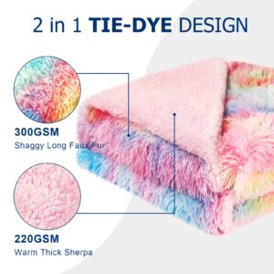 DANGTOP Faux Fur Throw Blanket, Tie Dye Fluffy Blanket, Super Soft Rainbow Blanket for Girls, Luxury Cozy Warm Plush Thick Sherpa Throws for Bed Couch Living Room (Rainbow, 50X60 inches)